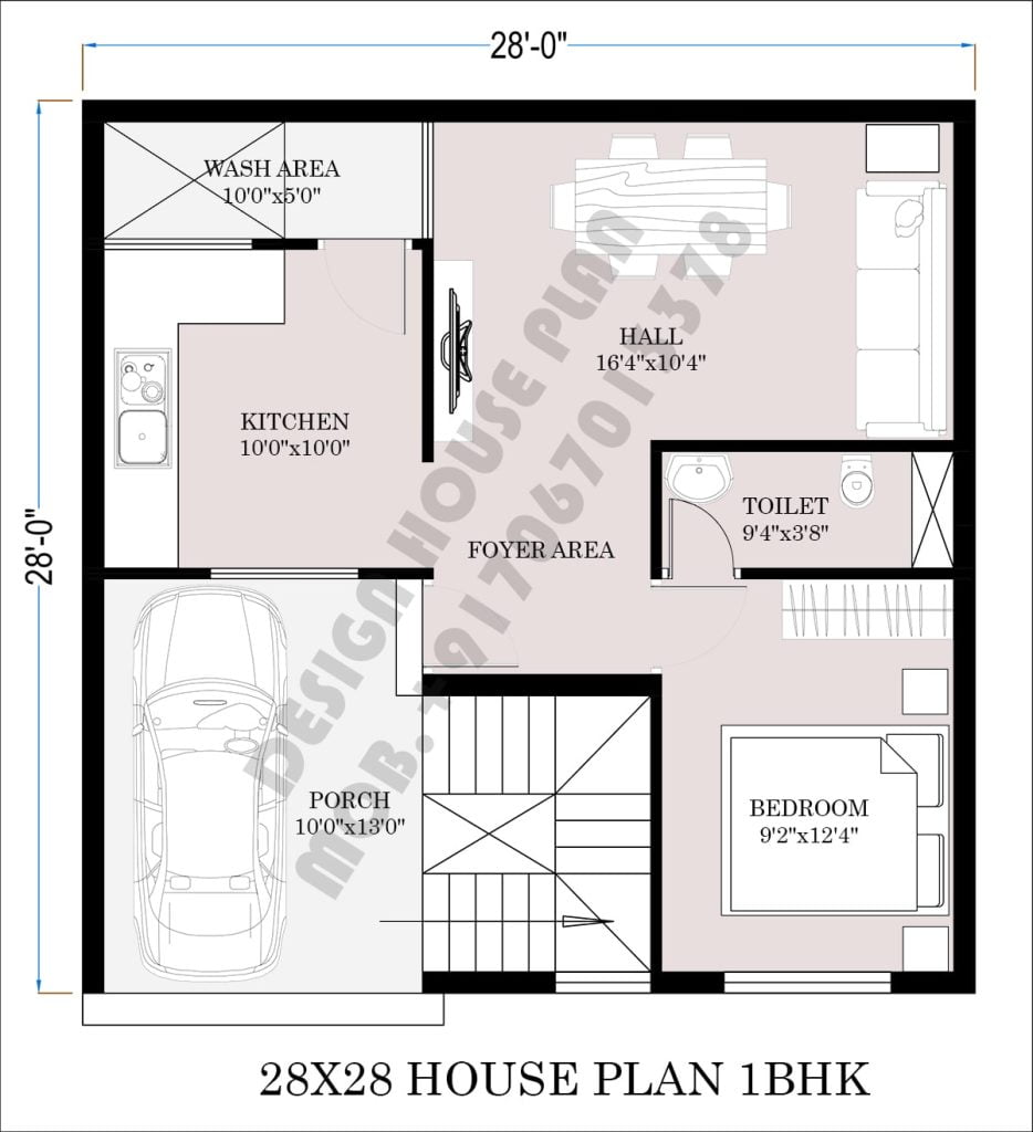 28 by 28 house plans | 2 bedrooms house plan east facing