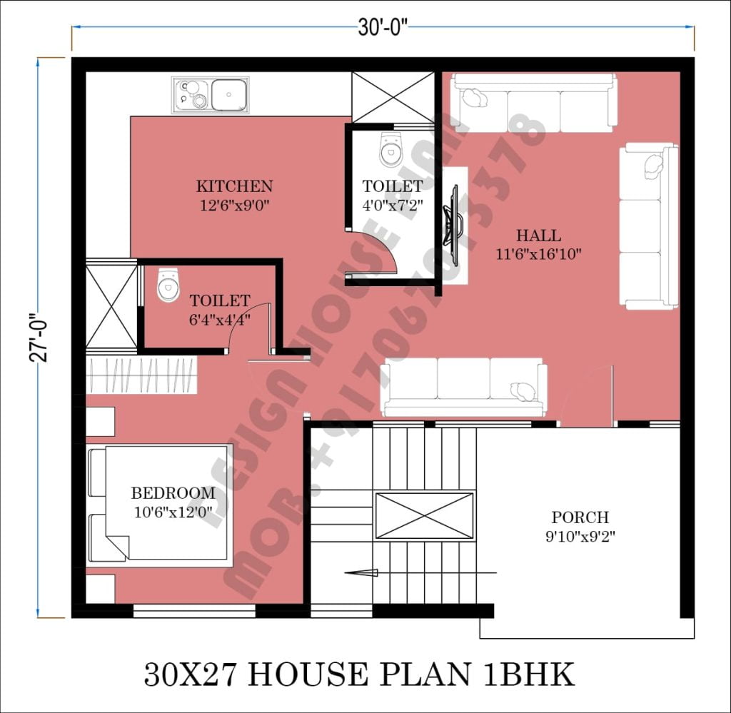 30 27 house plan east facing | 1bhk 2bhk house plan