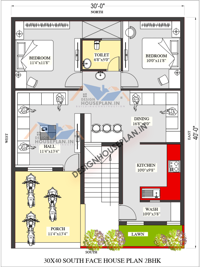 South facing house vastu plan 30 x 40 feet with 2bhk and parking