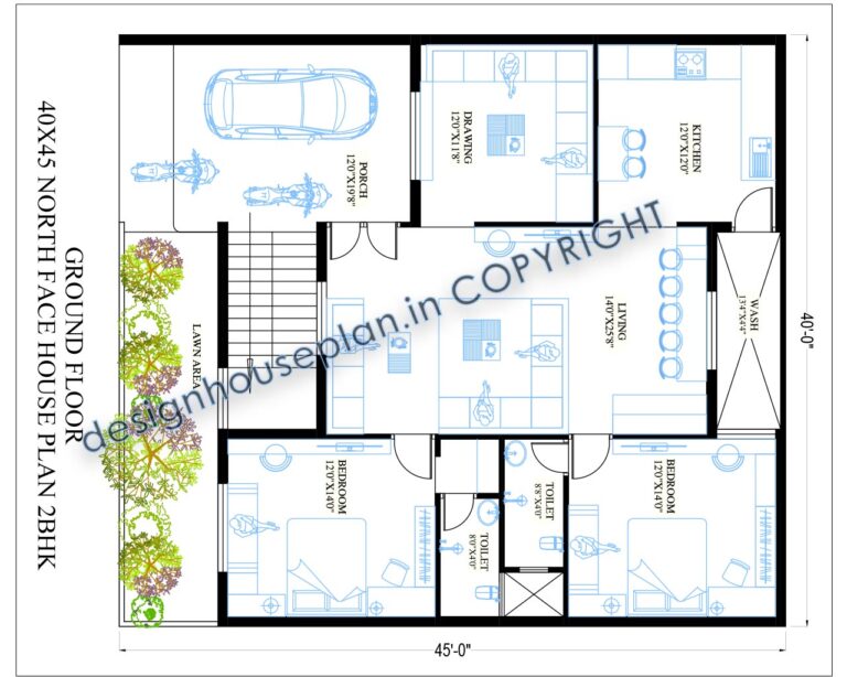 40 by 45 House Plans With Parking Indian Style