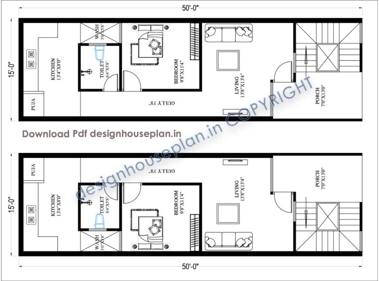 15x50 house plan 1bhk single story 750 sqft house design
