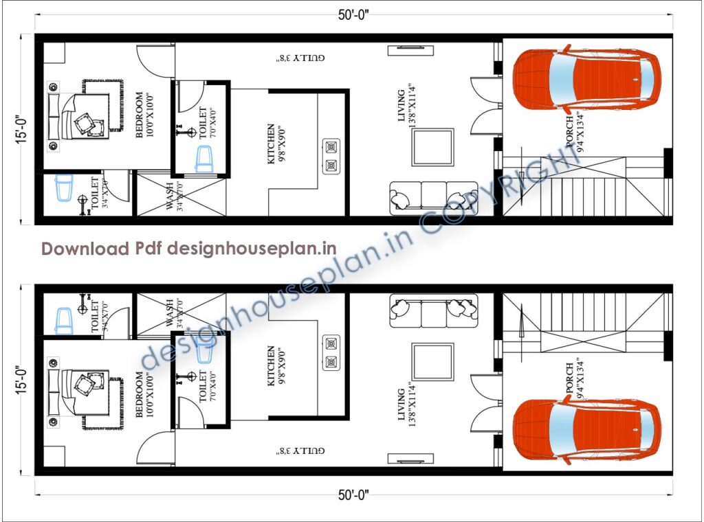 15x50 house plan 1bhk single story 750 sqft house design
