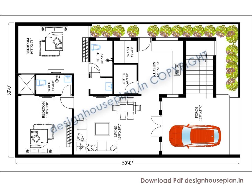 Modern 30x50 house plans with 2 bedrooms | Design House Plan