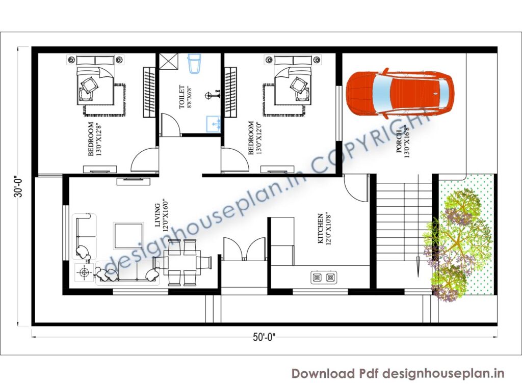 Modern 30x50 house plans with 2 bedrooms | Design House Plan